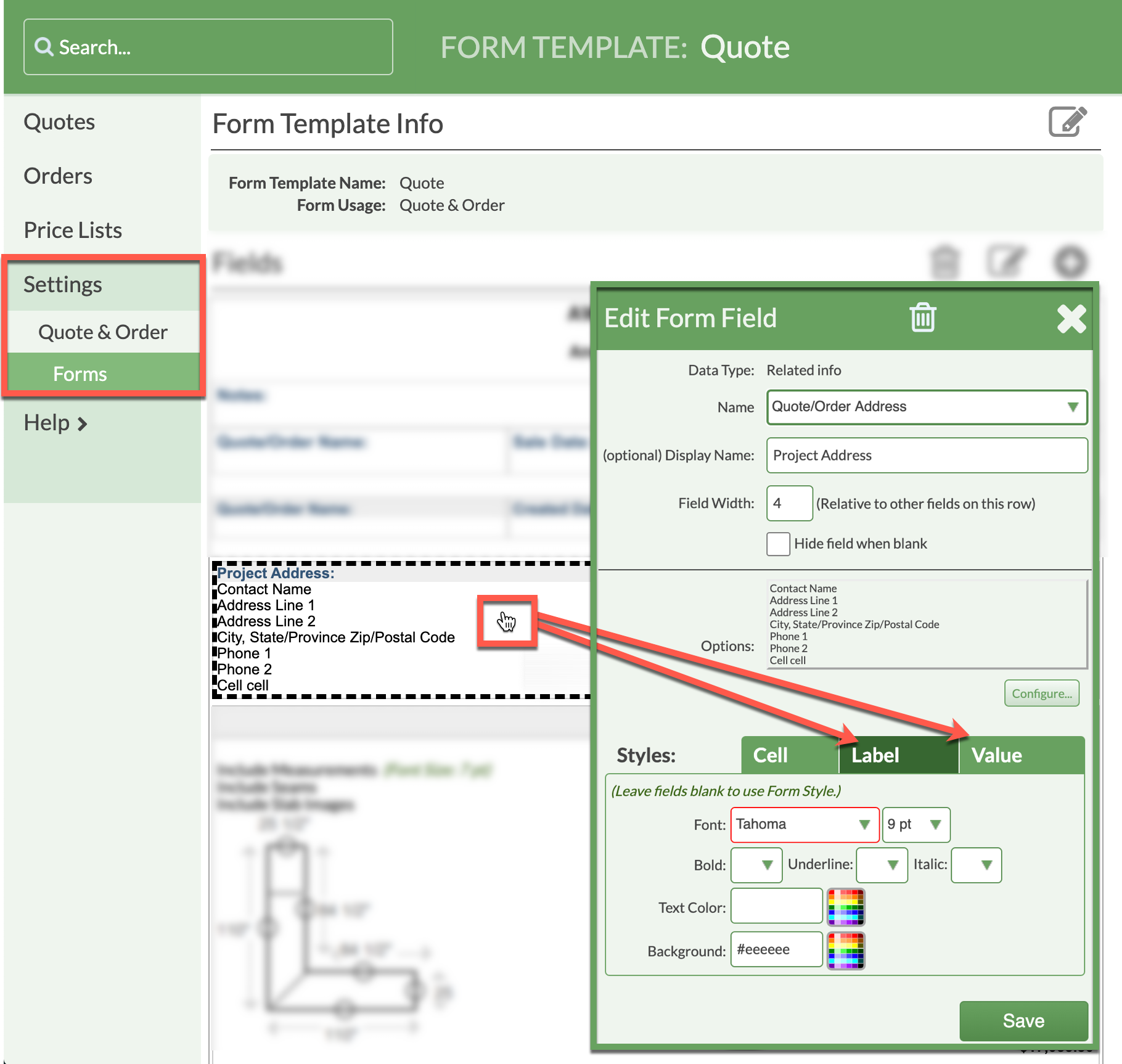 Edit Fonts In Quote & Order Forms
